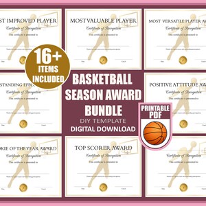 PRINTABLE PDF End of Season Basketball Award Certificates for Girls,16 ...