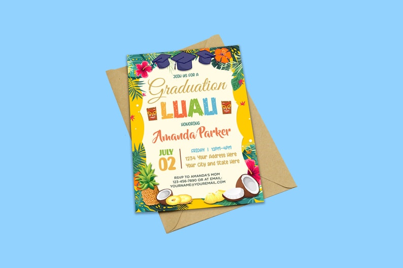Luau Graduation Invitation Luau Party Invites Tropical | Etsy