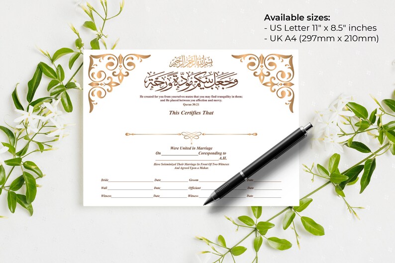Printable Nikah Certificate, Islamic Marriage Certificate Template, PDF ...