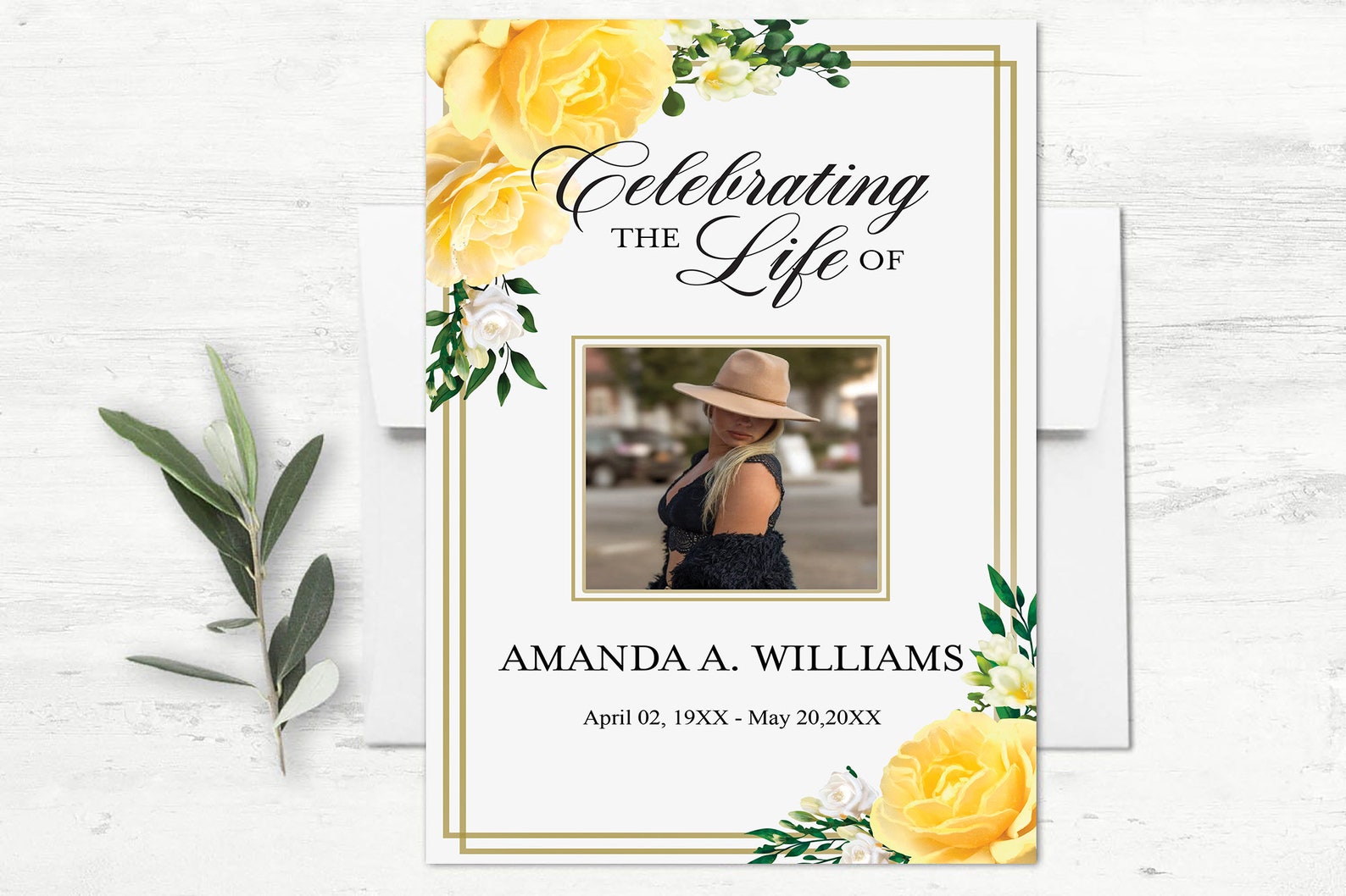 4 Page Editable Yellow Rose Funeral Program Template, Obituary Template ...