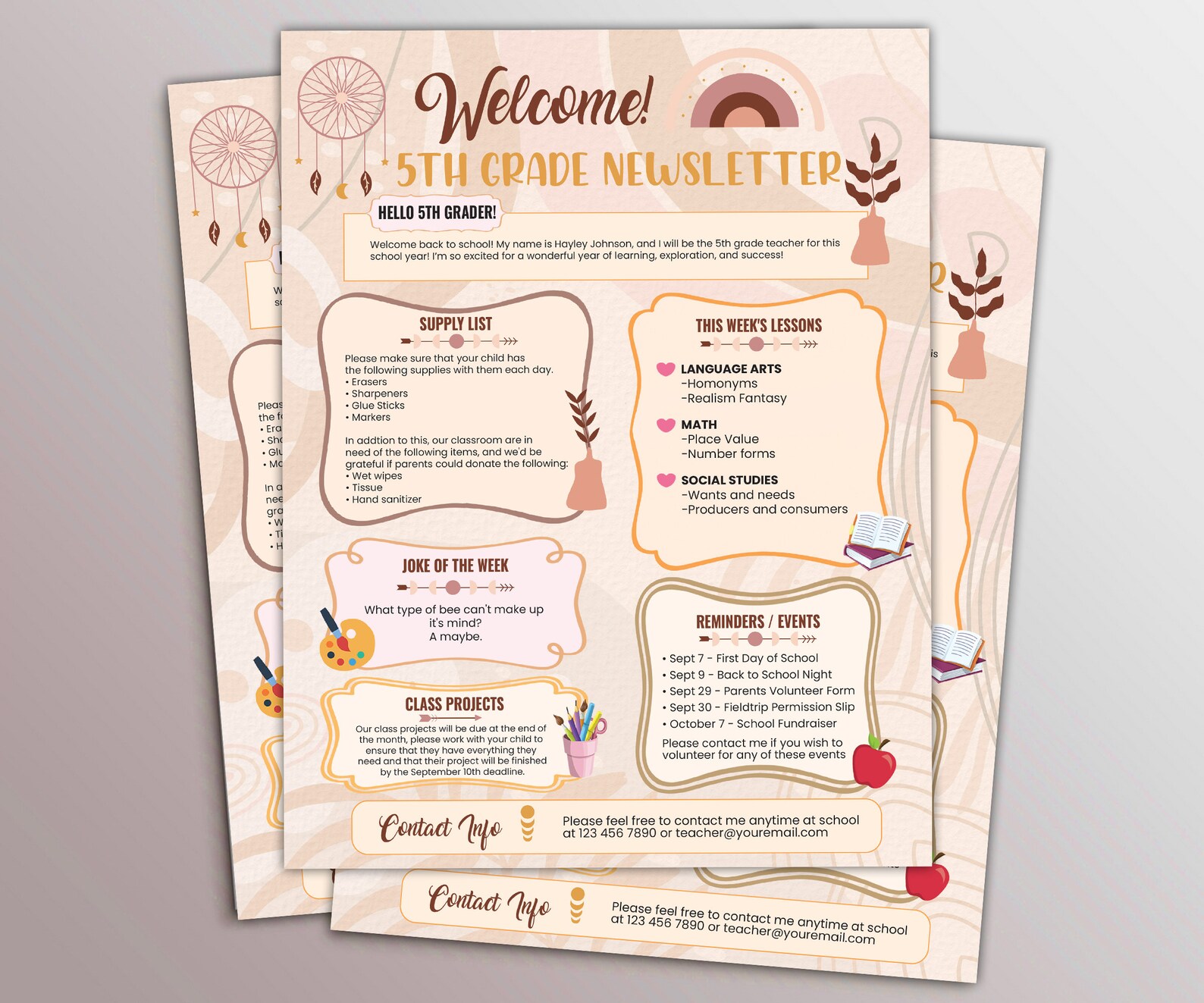 Back to School Newsletter Template for Teacher Boho Back to - Etsy