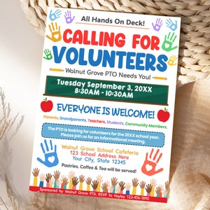 Volunteer Recruitment Flyer, PTO PTA Volunteer Flyer Template, Calling ...