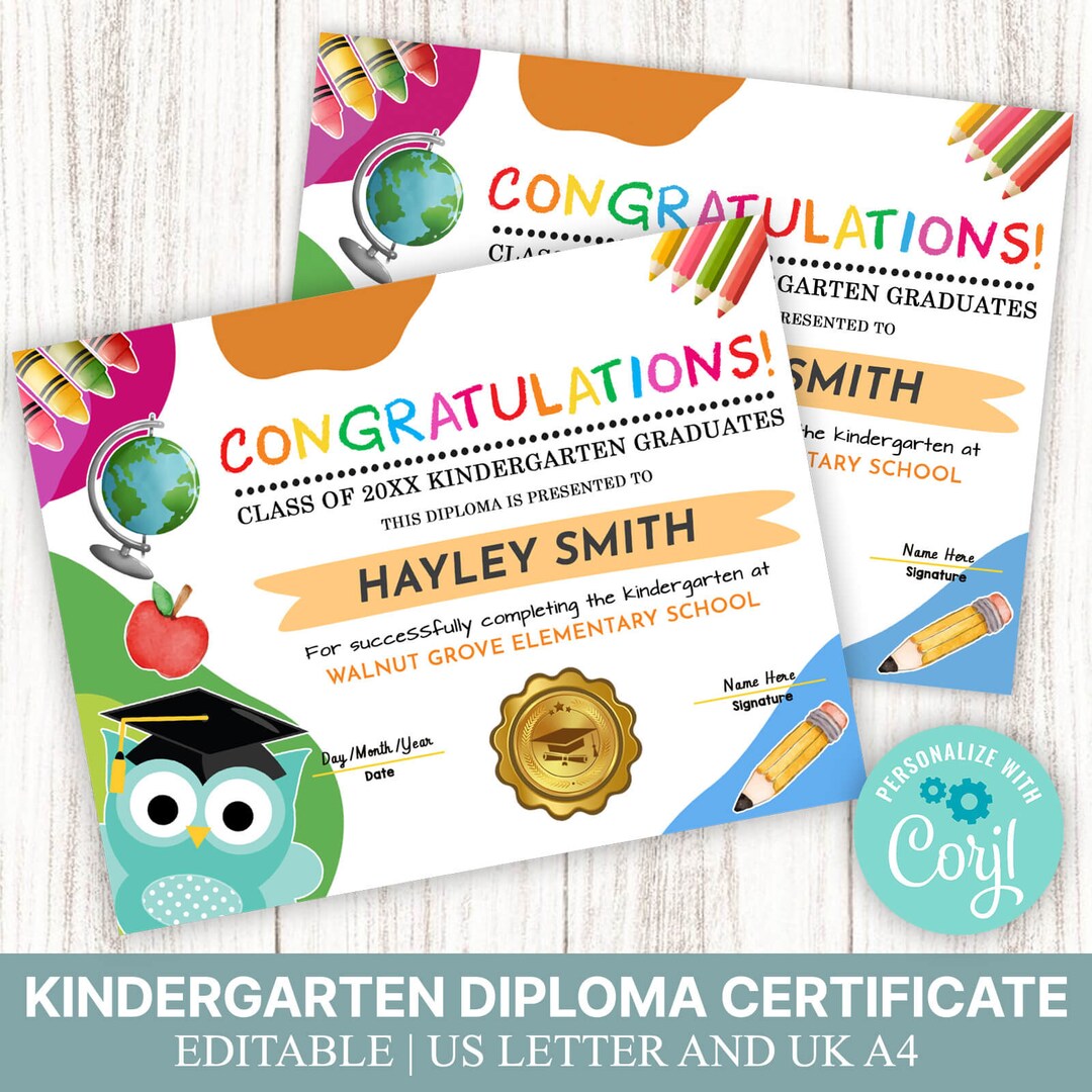 Kindergarten Graduation Certificate, Editable Kindergarten Graduate ...
