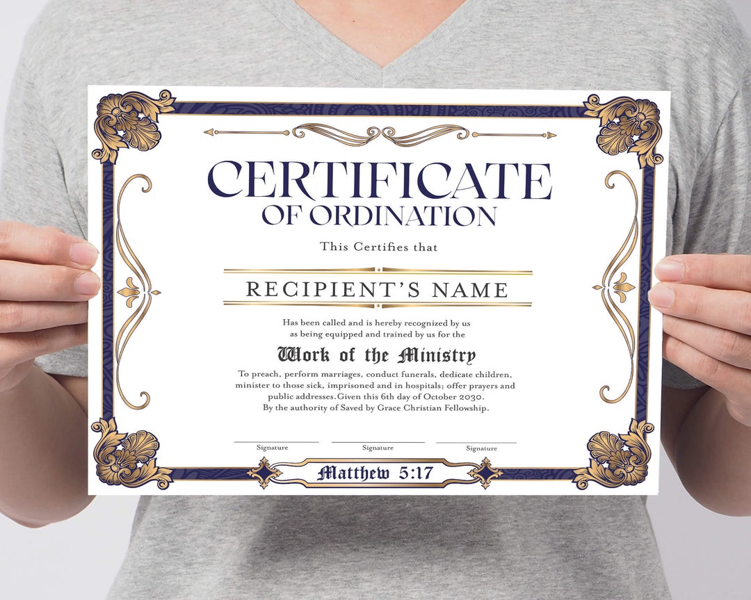 Editable Certificate of Ordination Template, DIY Editable Ministry ...