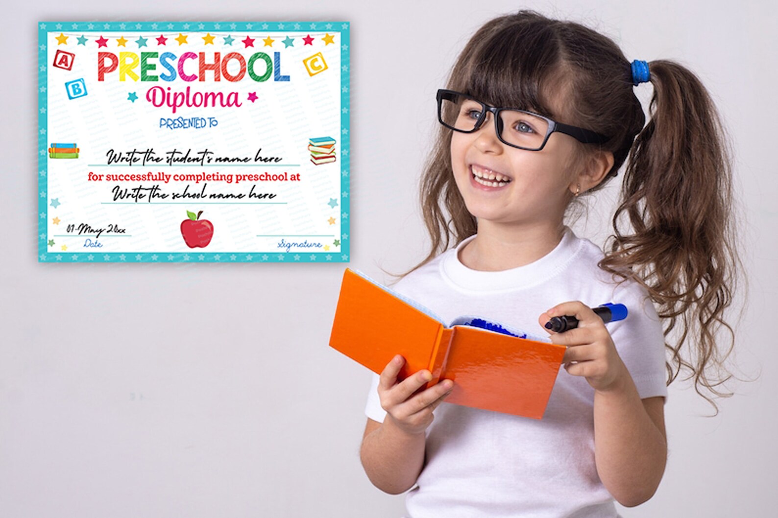 Printable PDF Preschool Certificate Template Blue Border - Etsy