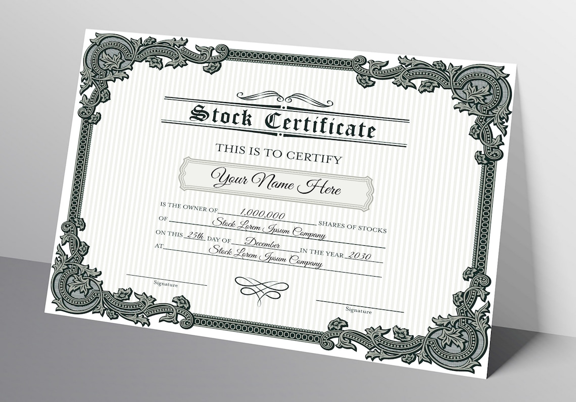 EDITABLE Stock Certificate Template DIY Certificate of Stock - Etsy