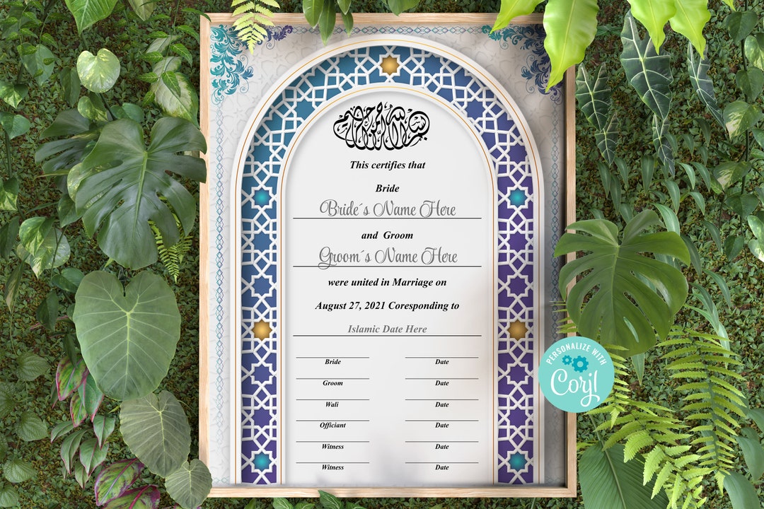 Nikah Template, Nikah Certificate, Islamic Marriage Certificate - Etsy