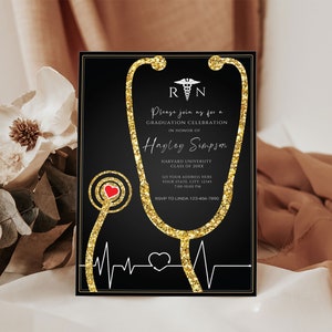 Nurse Graduation Invitation Black and Gold, Nursing Grad Invite ...