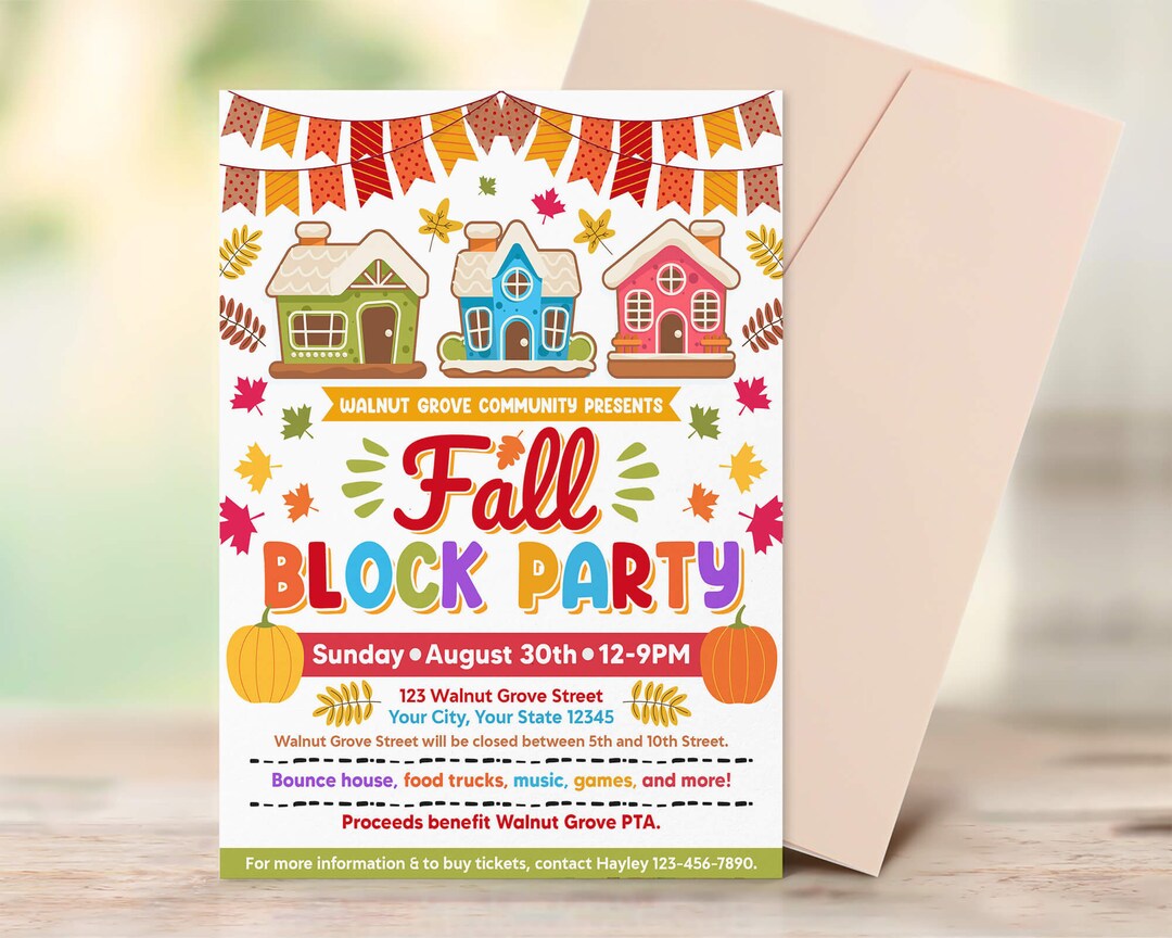 Editable Fall Block Party Flyer, Thanksgivinghalloween Invitation ...