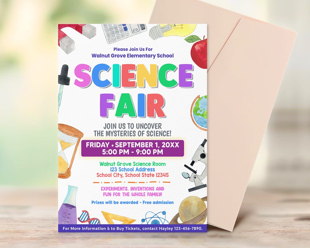 Printable Science Fair Flyer Template, PTO PTA Science Party, Chemistry ...