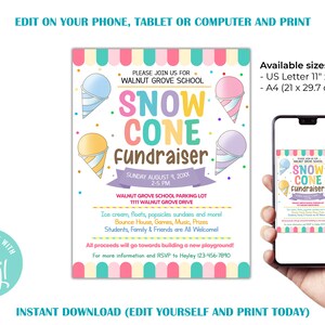 Editable Snow Cone Fundraiser Flyer, PTO PTA School Flyer, School ...
