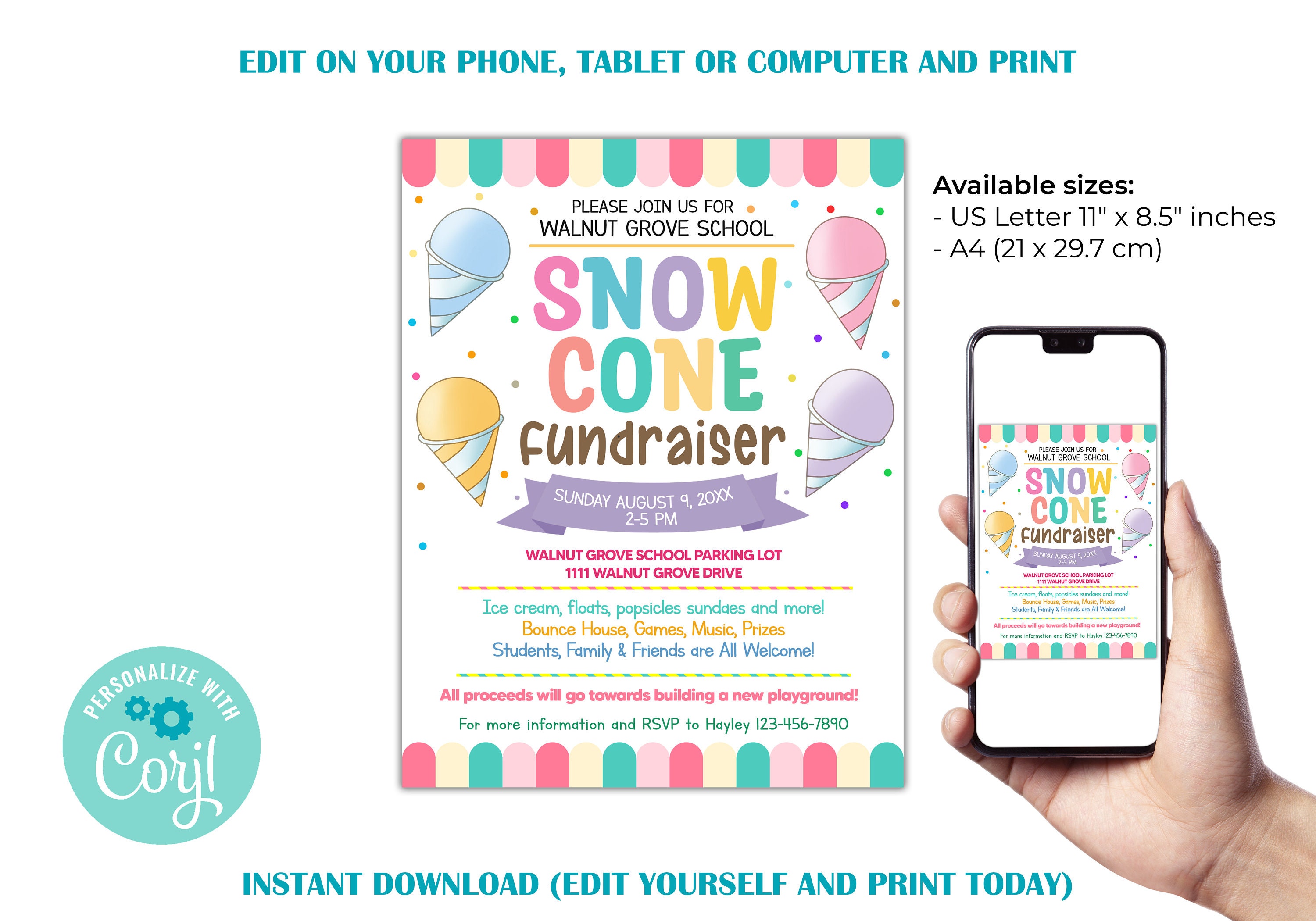 Editable Snow Cone Fundraiser Flyer, PTO PTA School Flyer, School ...