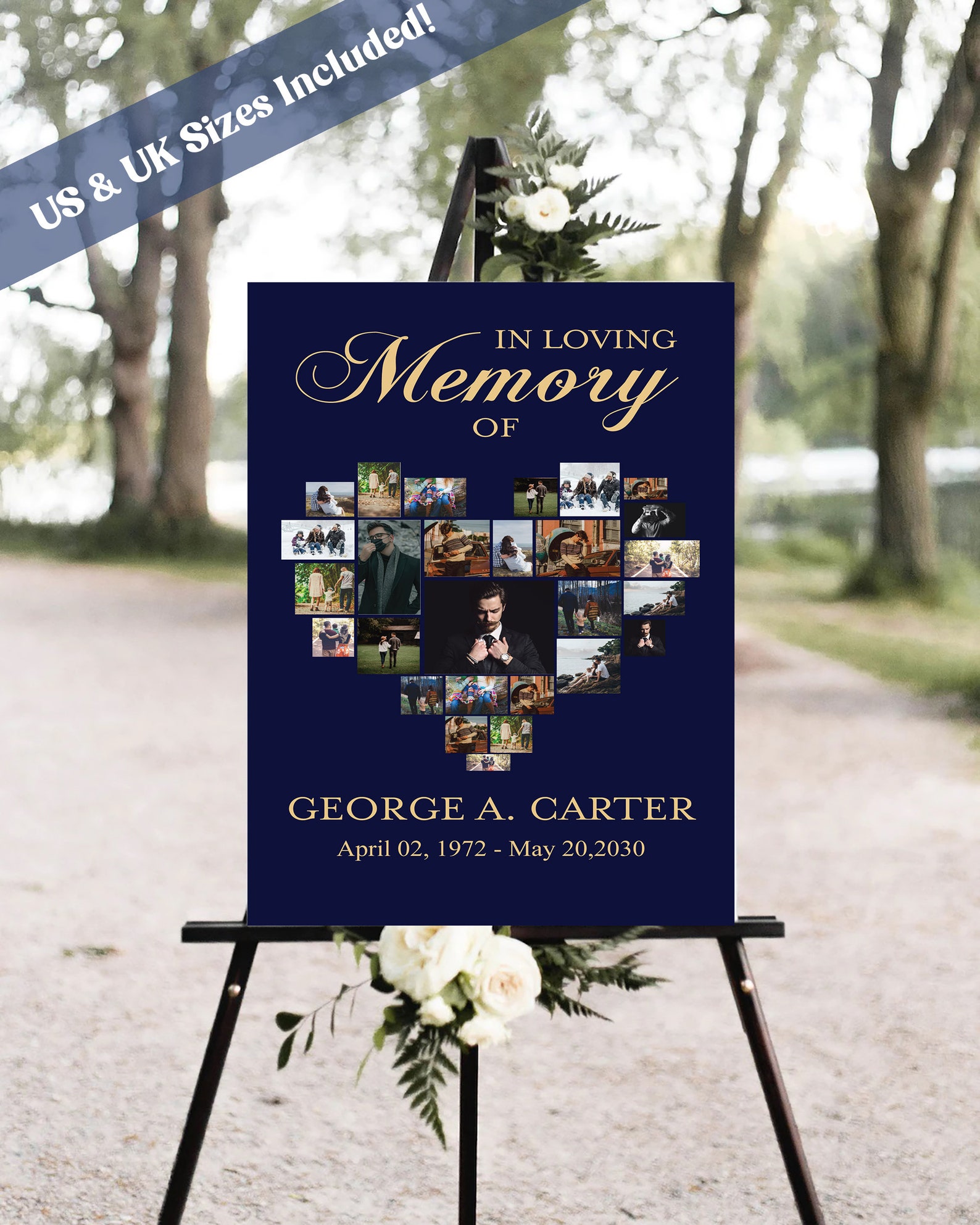 EDITABLE Funeral Poster Photo Display Set, Navy Blue in Loving Memory ...