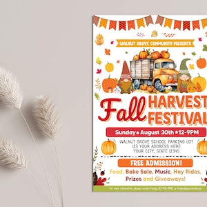 Editable Fall Harvest Festival Flyer Template, Fall Event Party Invite ...