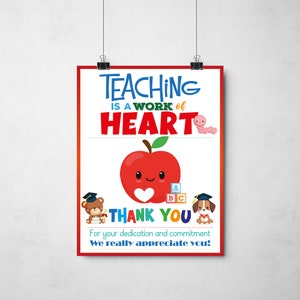PRINTABLE Teaching is a Work of Heart Sign, Teacher and Staff ...
