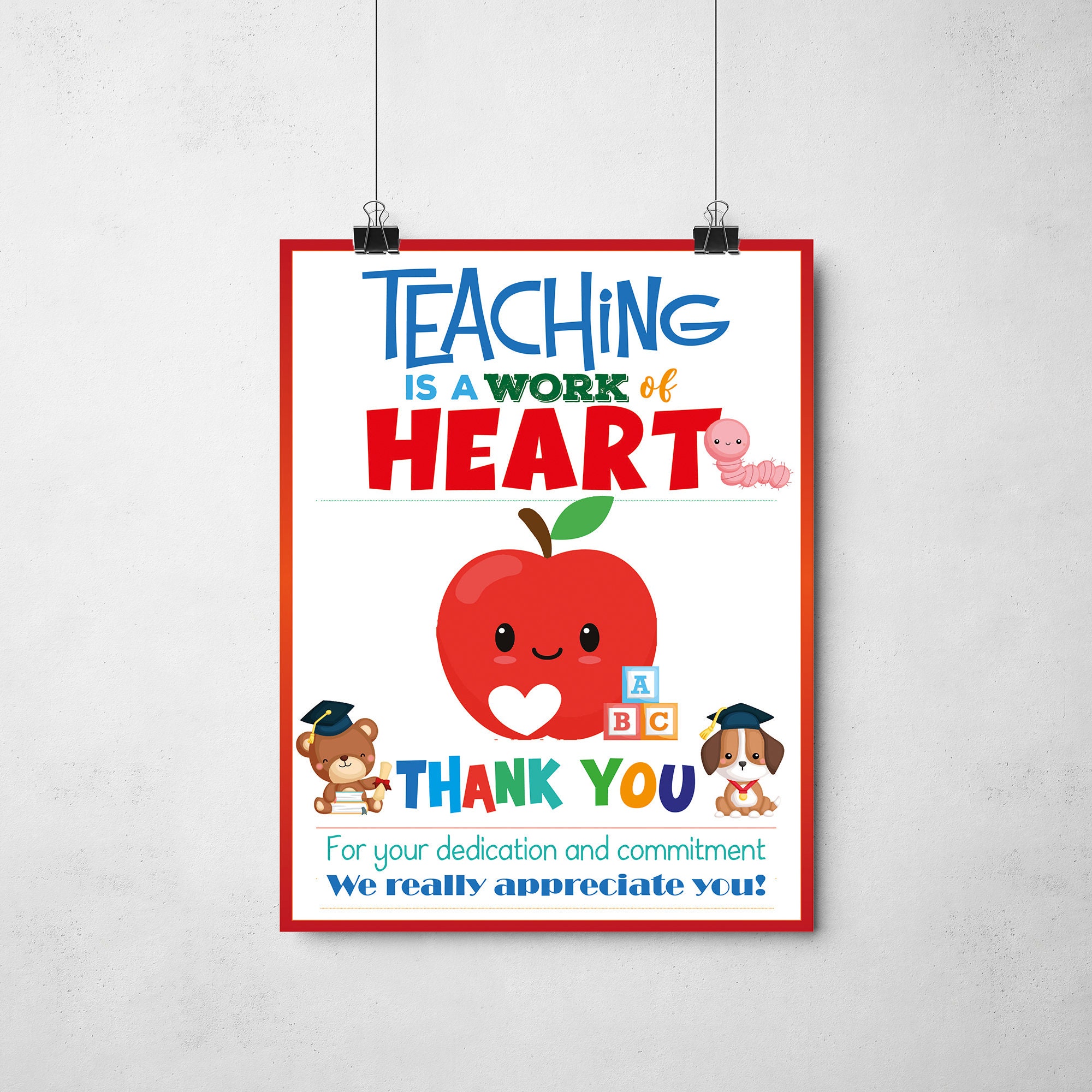 PRINTABLE Teaching is a Work of Heart Sign, Teacher and Staff ...