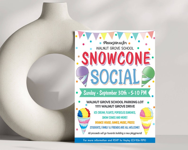 Editable Snow Cone Invitation, End of School Party, Ice Cream Party ...