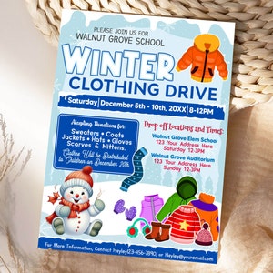 Editable Winter Clothing Drive Flyer Template Holiday Charity - Etsy