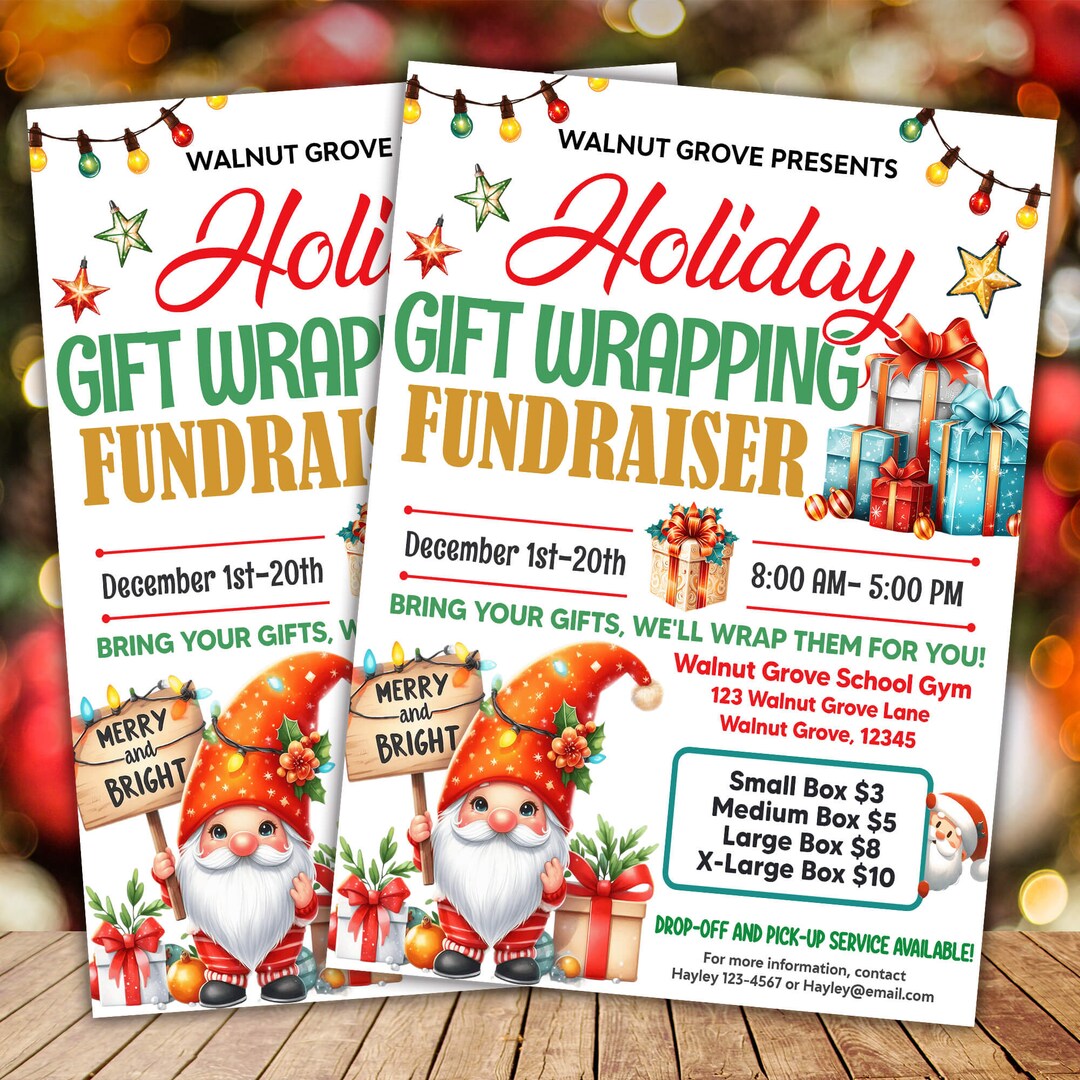 Editable Holiday Gift Wrap Fundraiser Flyer Template, Christmas Gift Wrapping Event, School ...