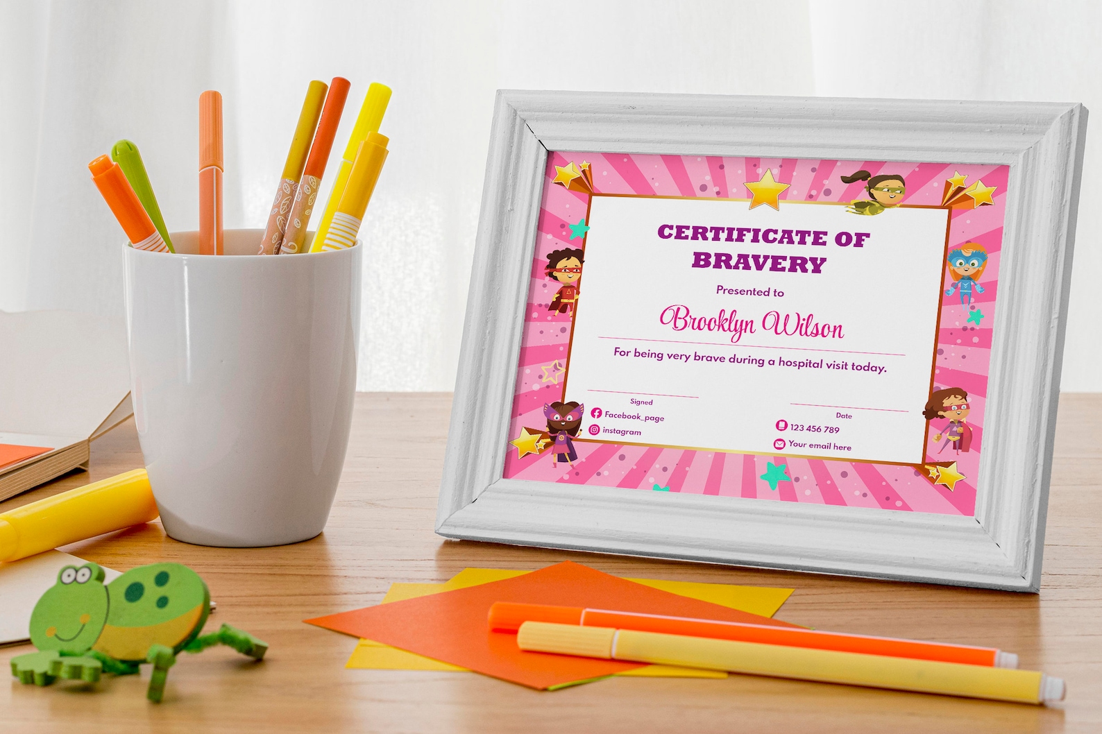 Editable Certificate of Bravery, Pink Printable Kids Certificate ...