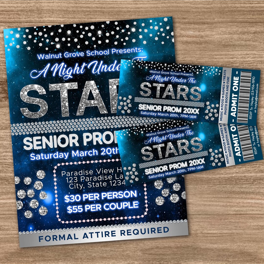 A Night Under the Stars Prom Invitation Flyer and Ticket Bundle ...