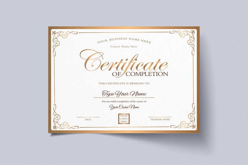 Custom Certificate of Completion Template Gold DIY Training - Etsy
