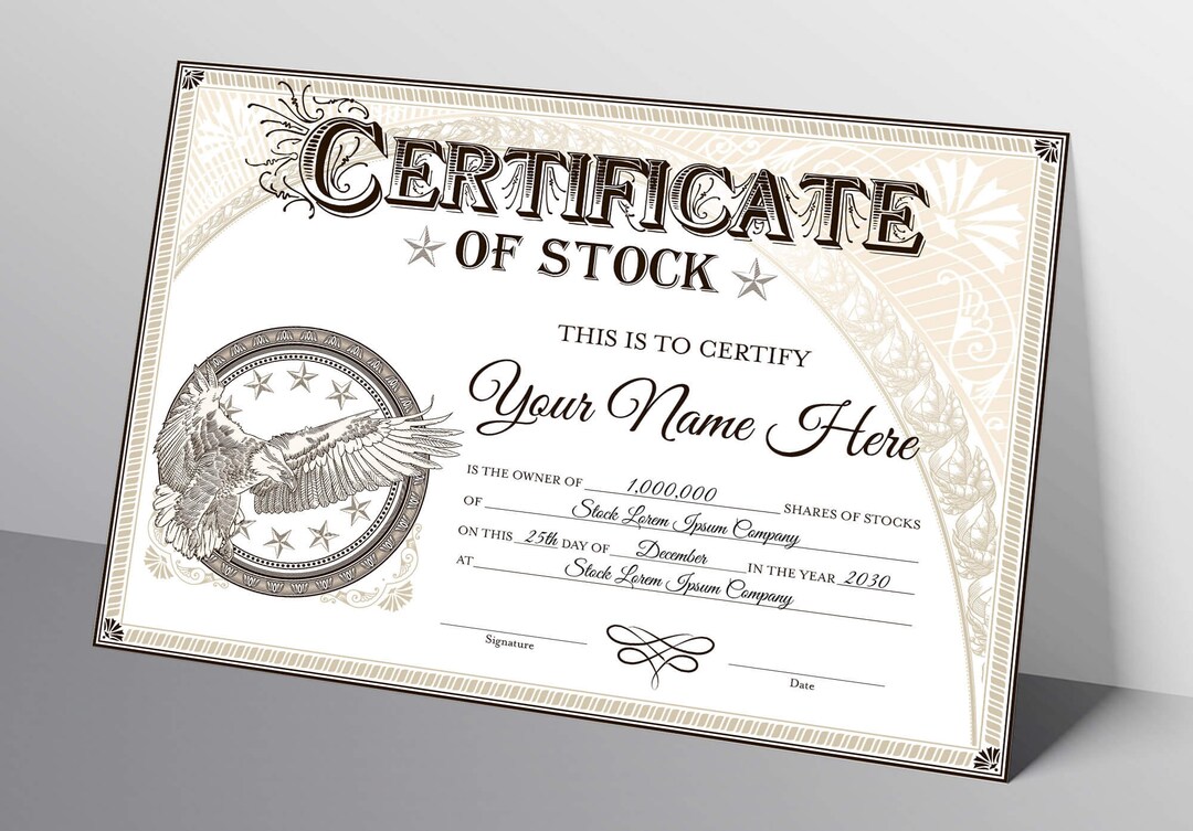 DIY Stock Certificate Vintage Style, Editable Certificate of Stock ...