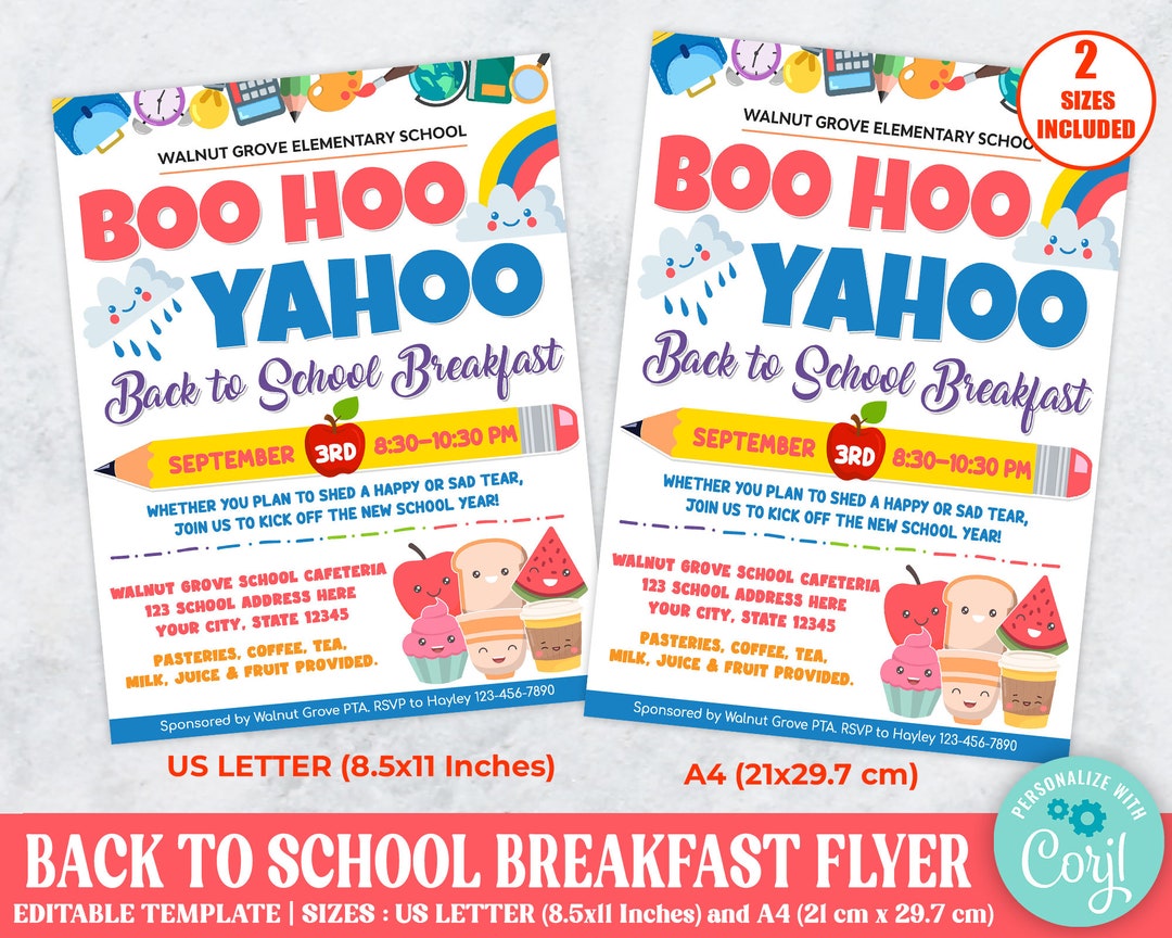 Editable Boo Hoo Breakfast Invite, Back to School Breakfast Flyer ...