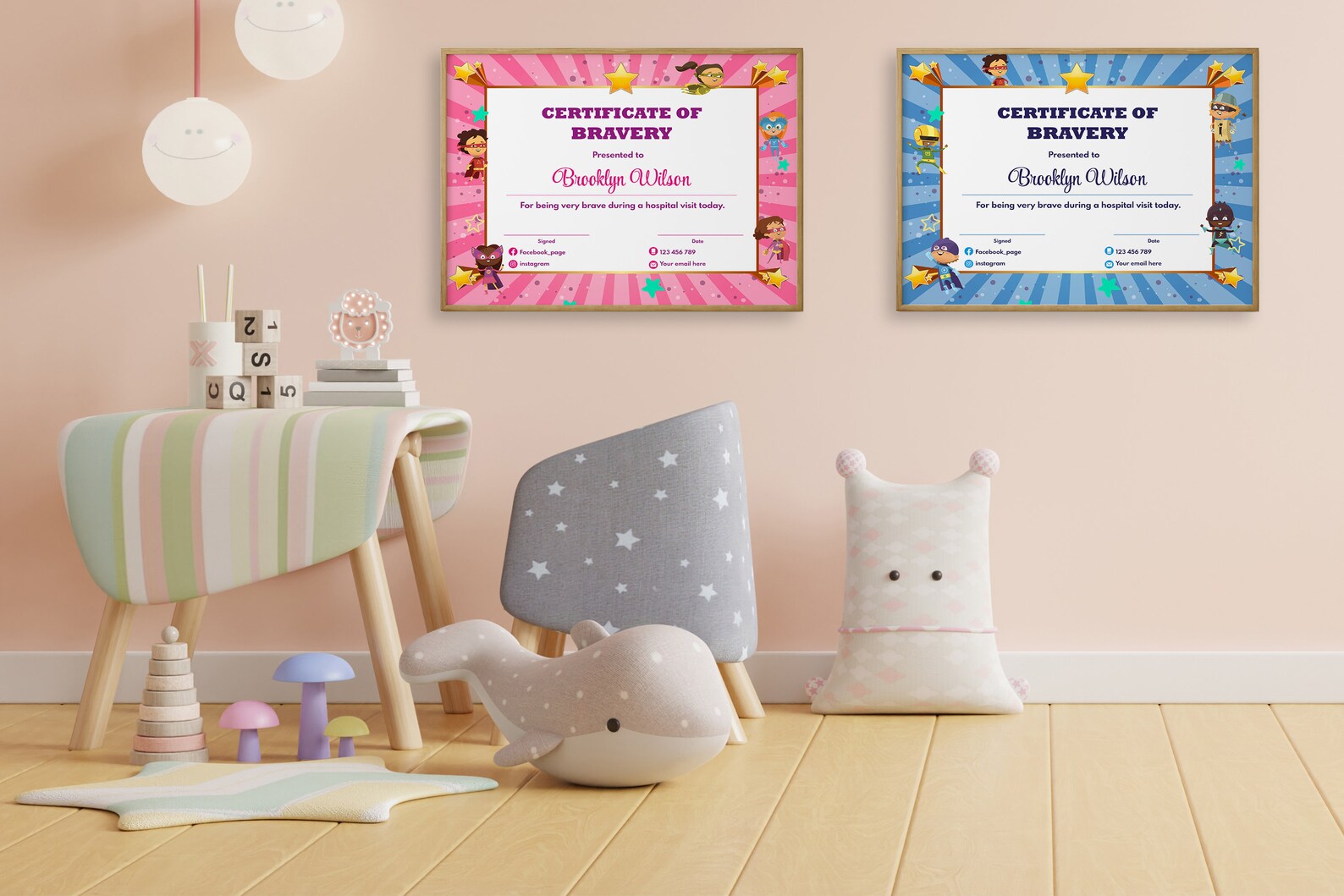 Two Editable Certificate of Bravery Award BUNDLE, Blue and Pink ...
