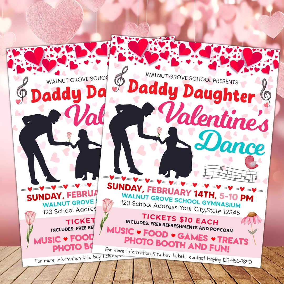 Editable Daddy Daughter Valentine's Day Dance Flyer, Valentines School ...
