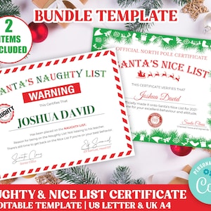 Editable Santa Naughty Nice List Certificate Bundle, Set of 2 Christmas ...