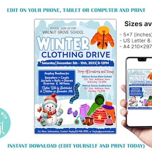 Editable Winter Clothing Drive Flyer Template Holiday Charity - Etsy