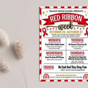Red Ribbon Spirit Week Template, School Spirit Week Schedule, Red ...