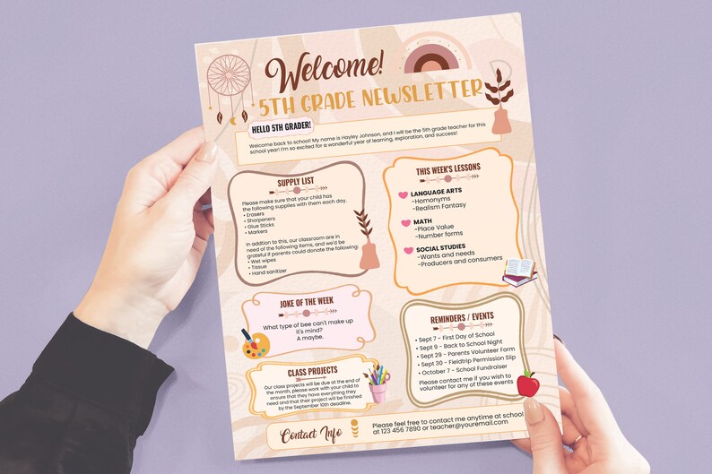 Back to School Newsletter Template for Teacher Boho Back to - Etsy