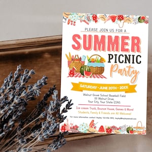 Editable Summer Picnic Party Invitation, School Summer Picnic Invite ...