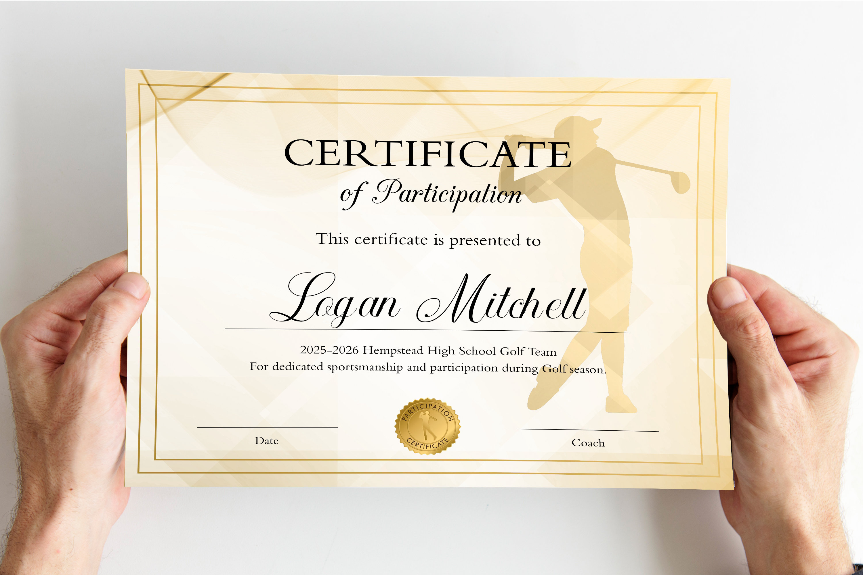 Editable Golf Certificate Template for Boys, DIY Golf Participation ...