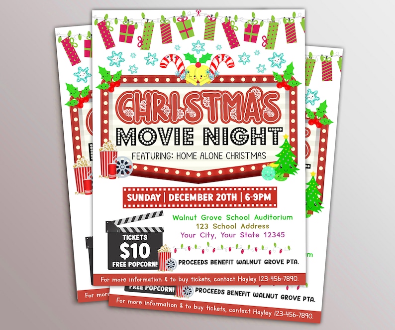 Editable Christmas Movie Night Flyer Xmas School Church - Etsy