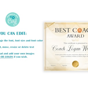 Downloadable Basketball Coach Certificate Template, Basketball Coach of ...