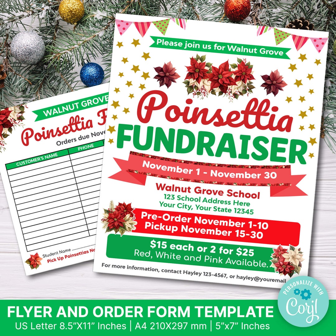 Editable Poinsettia Fundraiser Flyer and Order Form Template ...