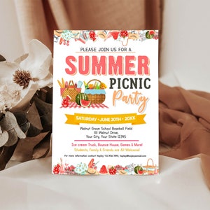 Editable Summer Picnic Party Invitation, School Summer Picnic Invite ...
