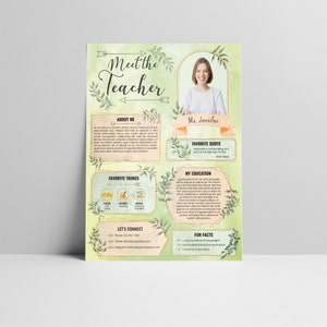 Meet the Teacher Editable Greenery Template, Photo Teacher Letter ...