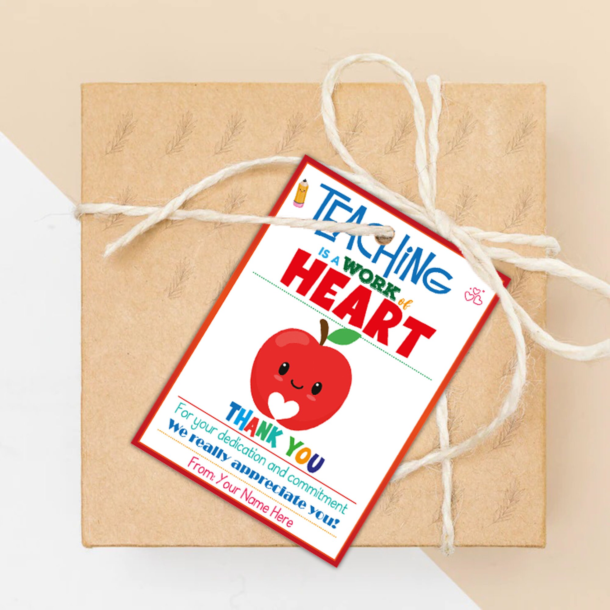 EDITABLE Teaching is a Work of Heart Tag Cute Teacher Thank - Etsy