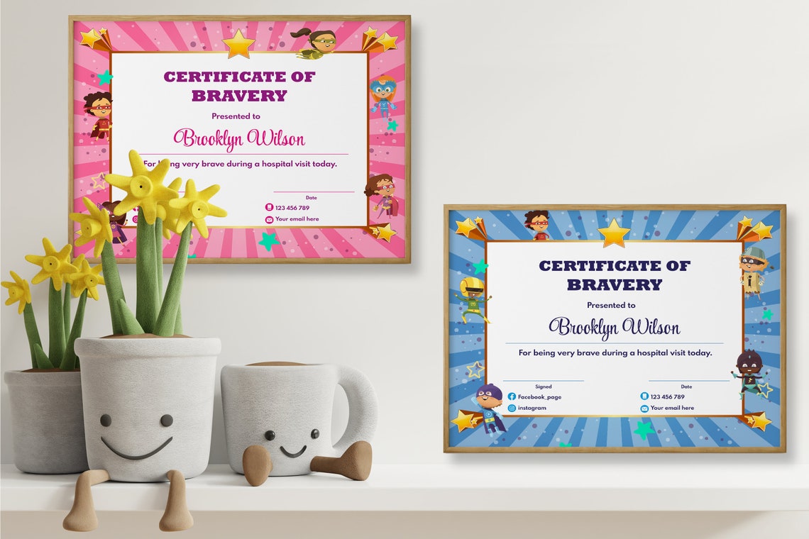 Two Editable Certificate of Bravery Award BUNDLE Blue and - Etsy