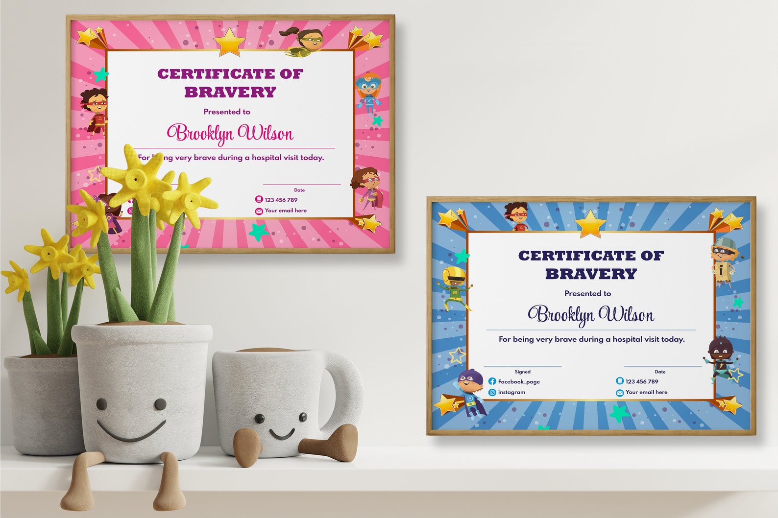 Two Editable Certificate of Bravery Award BUNDLE, Blue and Pink ...