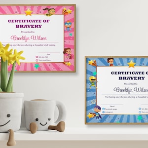 Two Editable Certificate of Bravery Award BUNDLE, Blue and Pink ...
