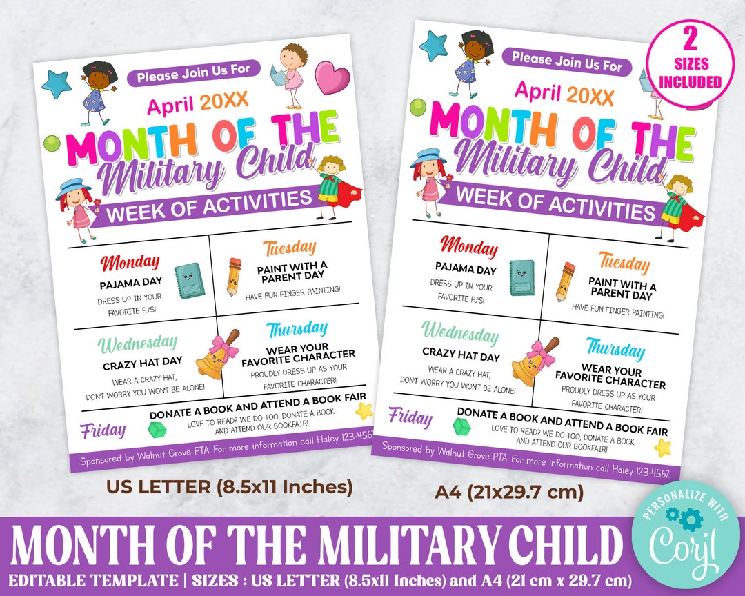 Editable Month of Military Child Week of Activities Flyer, PTO PTA ...