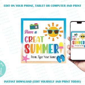 EDITABLE Sun Gift Tags, Have a Great Summer Gift Tag, End of School ...