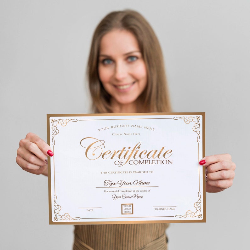 Custom Certificate of Completion Template Gold DIY Training - Etsy