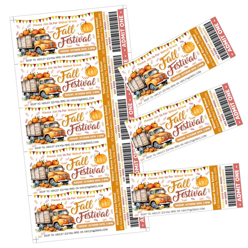 Editable Fall Harvest Festival Ticket Invite, Fall Event Party Ticket ...