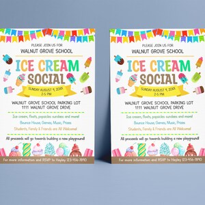 EDITABLE Summer Ice Cream Social Flyer, Ice Cream Party, Watercolor ...